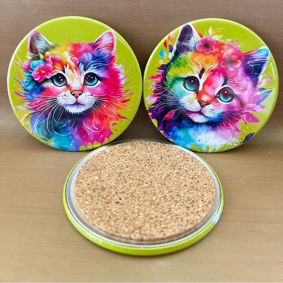 Hand Crafted | Kitchen | Cat Coasters Metal 3d Printed With Mylar ...